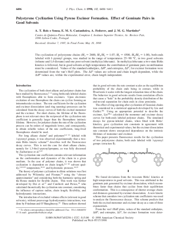 (PDF) Polystyrene Cyclization Using Pyrene Excimer Formation. Effect of ...