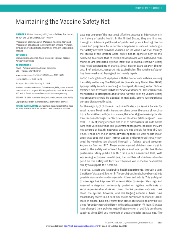(PDF) Maintaining the Vaccine Safety Net