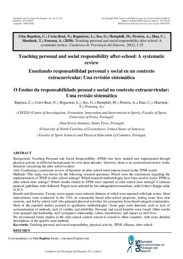 (PDF) Teaching personal and social responsibility after school: A ...