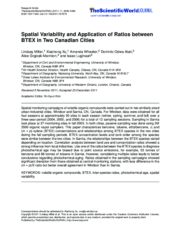 (PDF) Spatial Variability and Application of Ratios between BTEX in Two ...