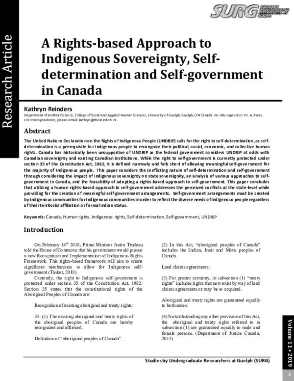 (PDF) A Rights-based Approach to Indigenous Sovereignty, Self ...