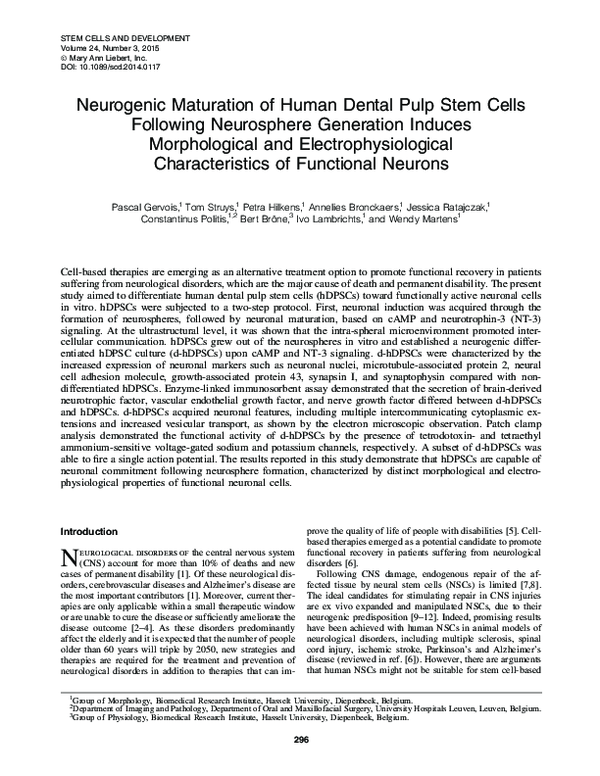 (PDF) Neurogenic Maturation of Human Dental Pulp Stem Cells Following ...