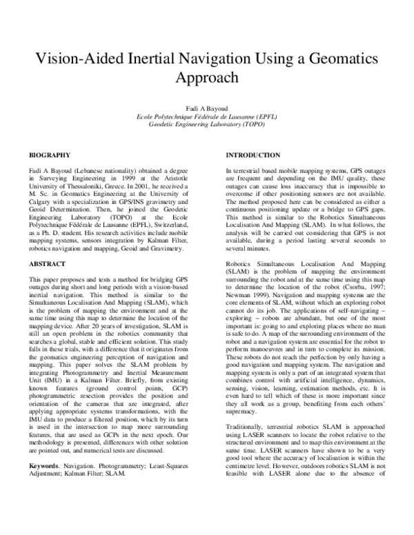 (PDF) Vision-Aided Inertial Navigation Using a Geomatics Approach
