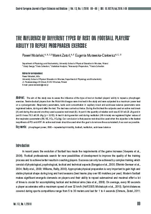 (PDF) The Influence of Different Types of Rest on Football Players ...