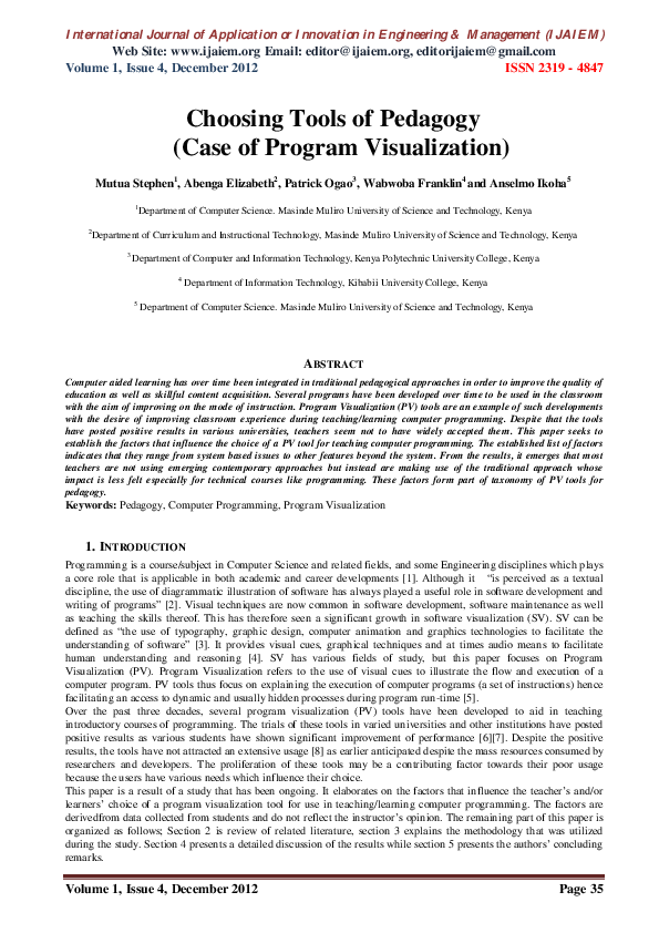 (PDF) Choosing tools of pedagogy (case of program visualization)