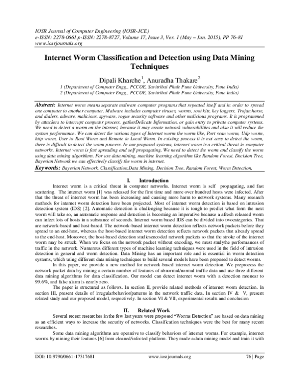 (PDF) Worm Classification and Detection using Data Mining Techniques | Anuradha Thakare ...