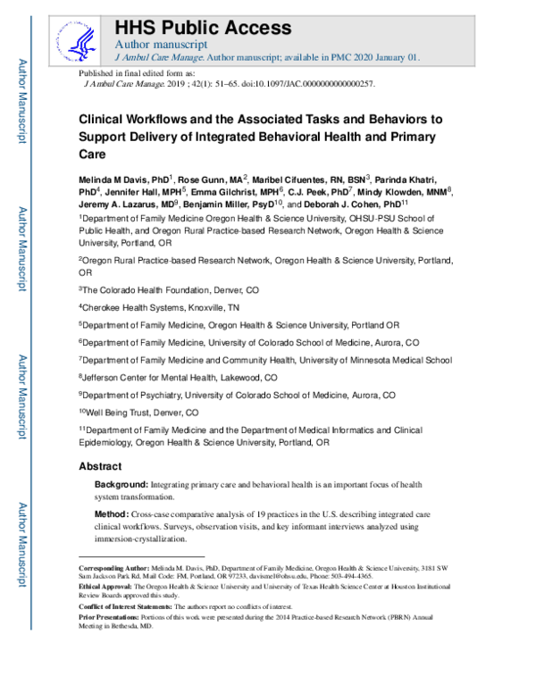 (PDF) Clinical Workflows and the Associated Tasks and Behaviors to ...