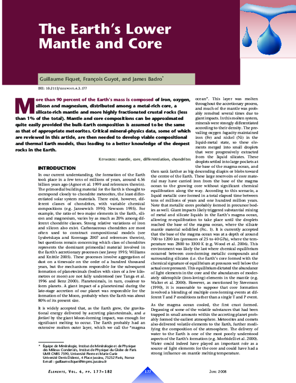 (PDF) The Earth's Lower Mantle and Core