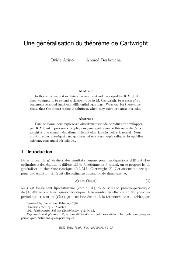 (PDF) Une généralisation du théorème de Cartwright