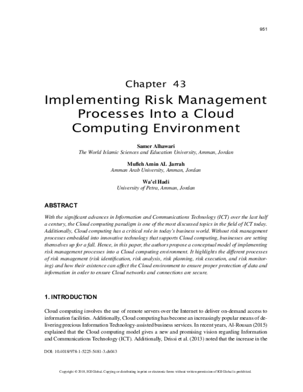 (PDF) Implementing Risk Management Processes into a Cloud Computing Environment