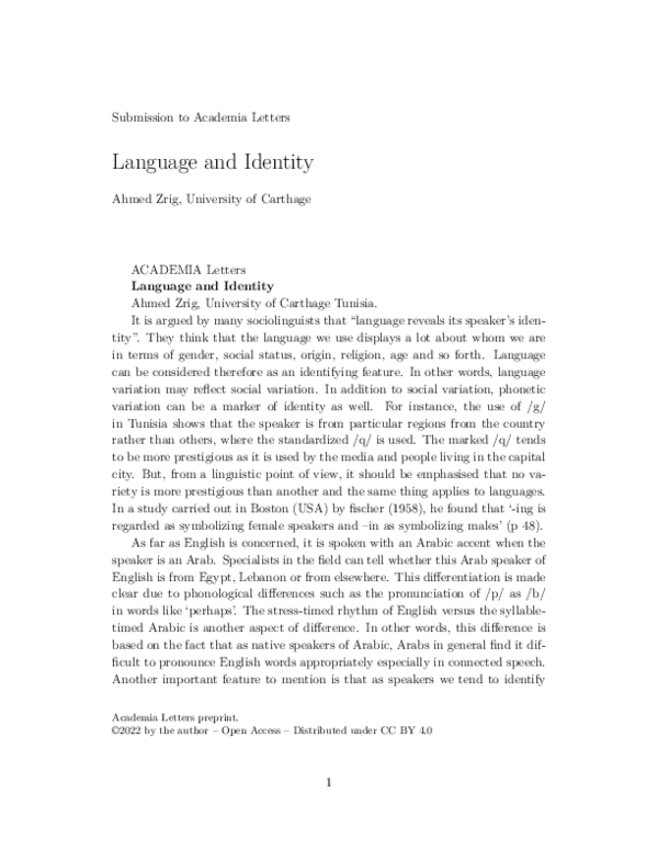 (PDF) Language and Identity