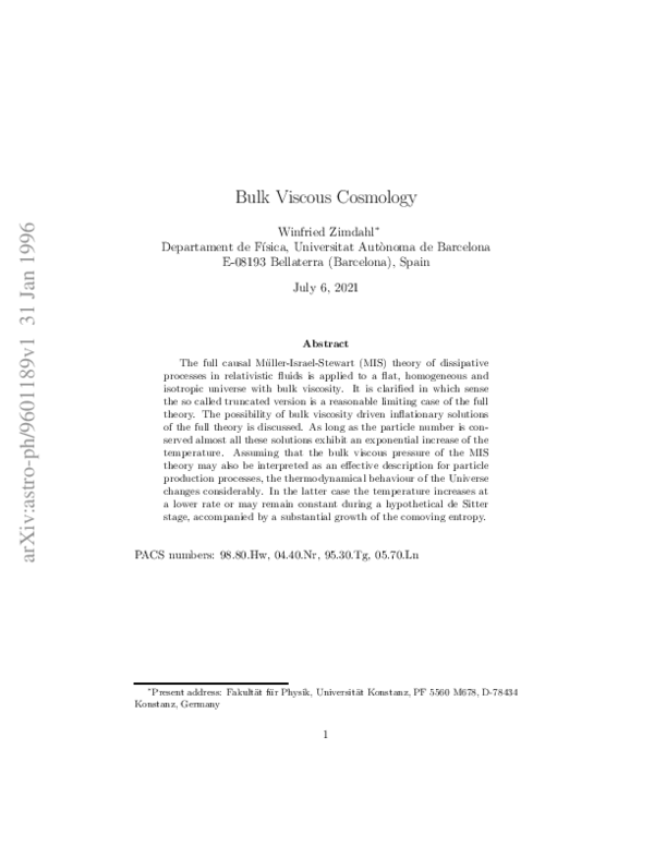 (PDF) Bulk viscous cosmology