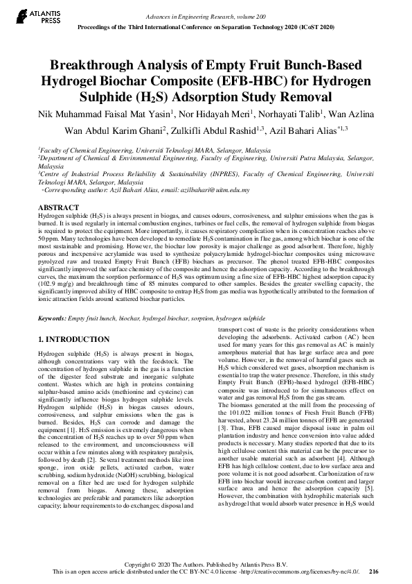 (PDF) Breakthrough Analysis of Empty Fruit Bunch-Based Hydrogel Biochar ...