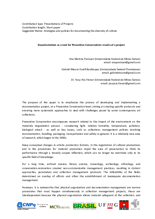 (PDF) Documentation as a tool for Preventive Conservation: results of a ...