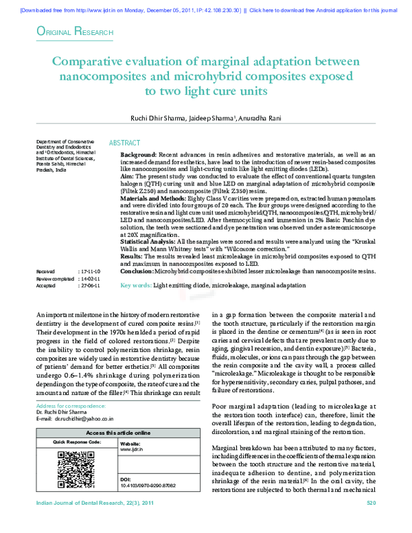 (PDF) Comparative evaluation of marginal adaptation between ...