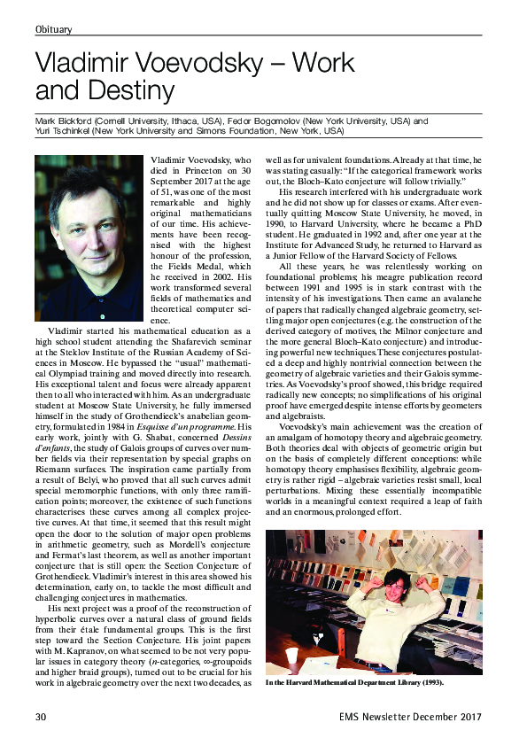 (PDF) Vladimir Voevodsky – Work and Destiny