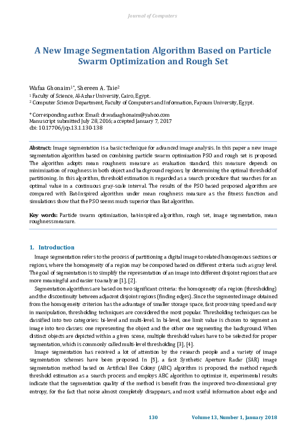 (PDF) A New Image Segmentation Algorithm Based on Particle Swarm Optimization and Rough Set