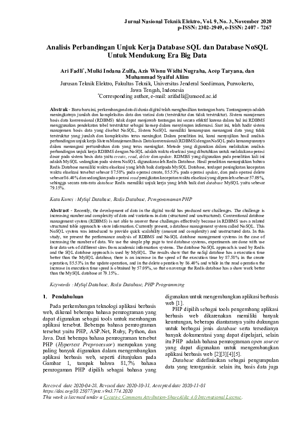 (PDF) Analisis Perbandingan Unjuk Kerja Database SQL dan Database NoSQL ...