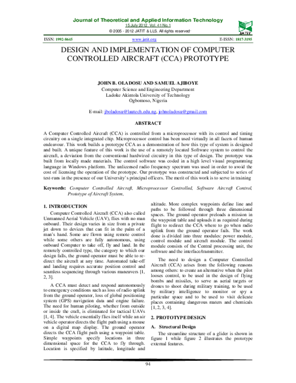 (PDF) Controlled Aircraft (Cca) Prototype