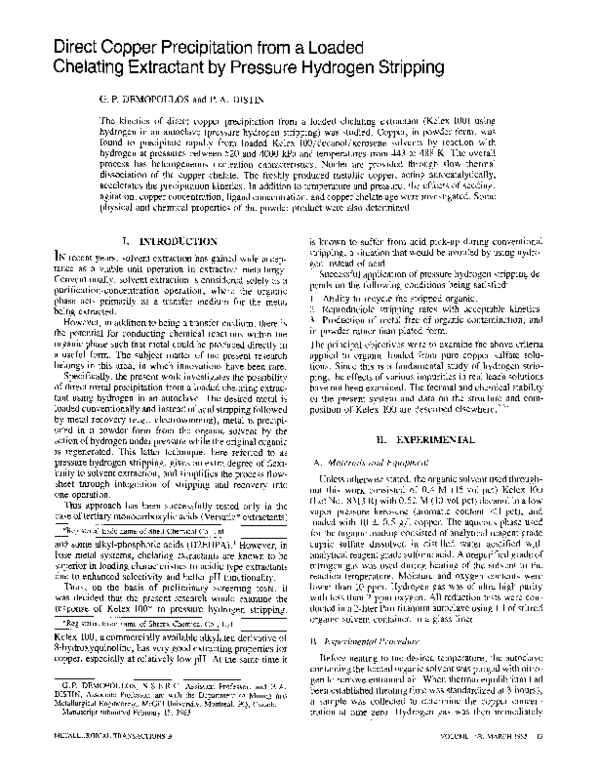 (PDF) Direct Copper Precipitation from a Loaded Chelating Extractant by ...