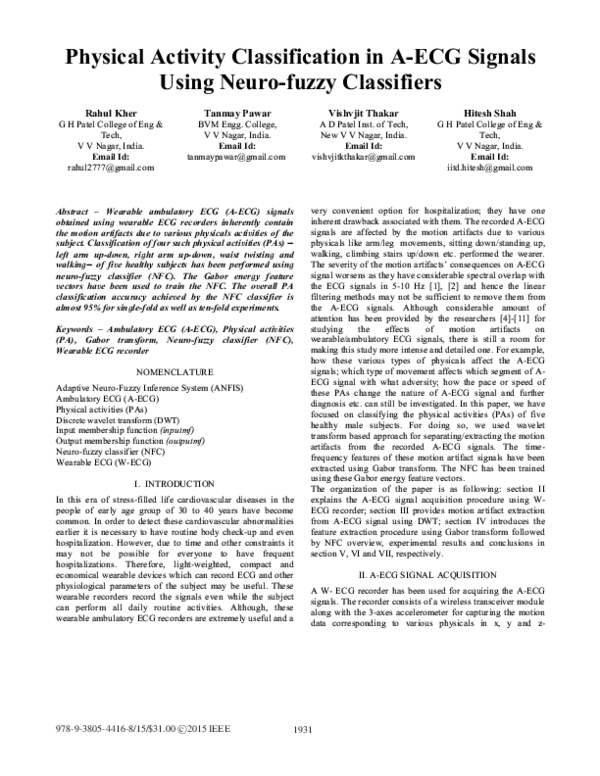 (PDF) Physical activity classification in A-ECG signals using neuro-fuzzy classifiers
