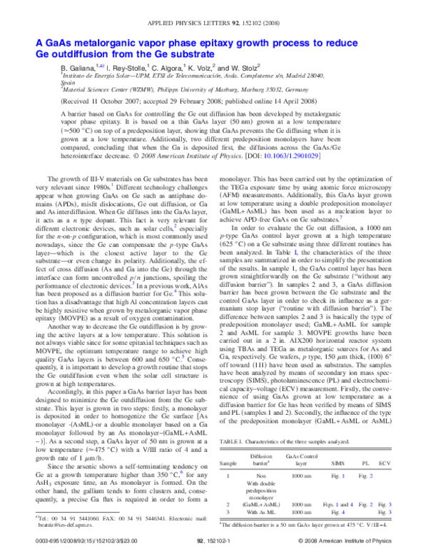 (PDF) A GaAs metalorganic vapor phase epitaxy growth process to reduce ...