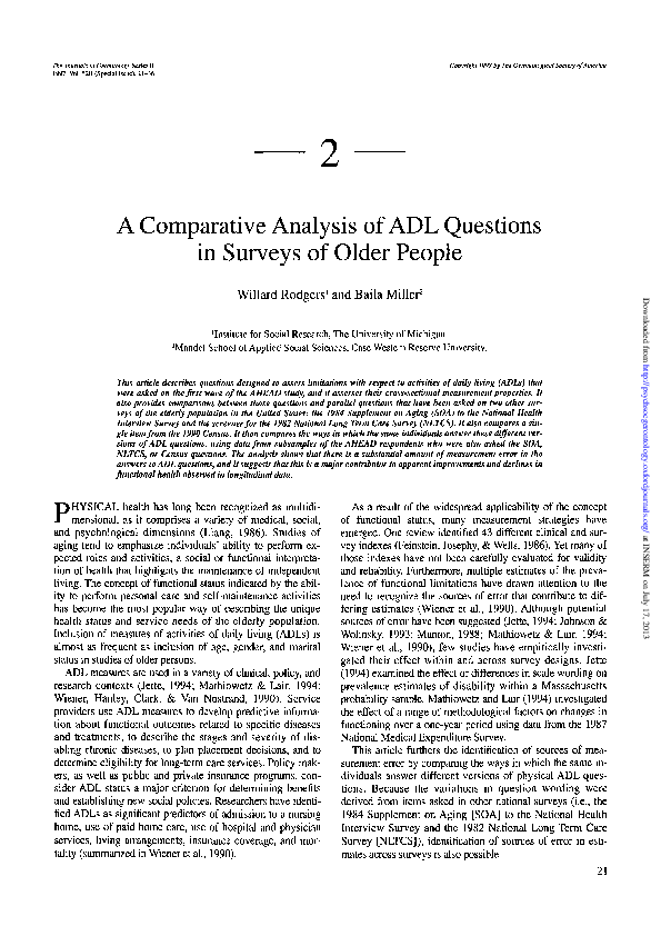 (PDF) A Comparative Analysis of ADL Questions in Surveys of Older People