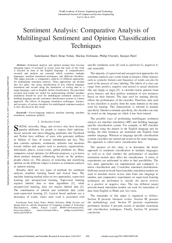 (PDF) Sentiment Analysis: Comparative Analysis Of Multilingual Sentiment And Opinion ...
