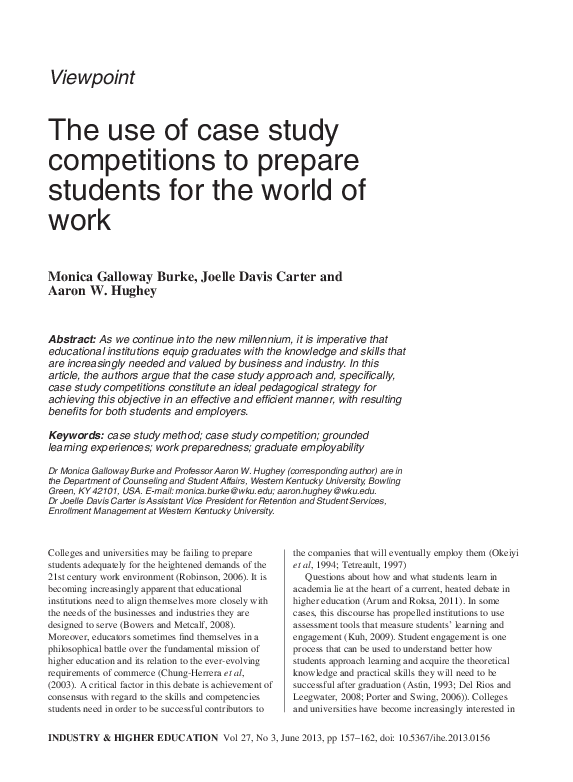 (PDF) The use of case study competitions to prepare students for the ...