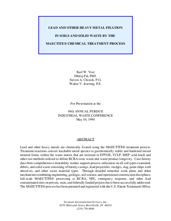 (PDF) Lead and Other Heavy Metal Fixation in Soils and Solid Waste by ...