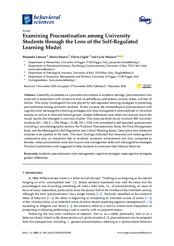 (PDF) Examining Procrastination among University Students through the Lens of the Self-Regulated ...