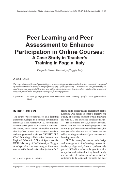 (PDF) Peer Learning and Peer Assessment to Enhance Participation in ...