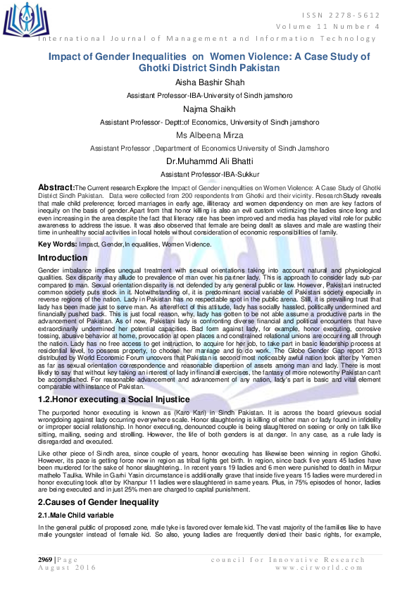 (PDF) Impact of Gender Inequalities on Women Violence: A Case Study of Ghotki District Sindh ...