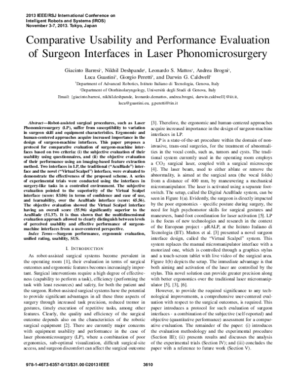 (PDF) Comparative usability and performance evaluation of surgeon ...