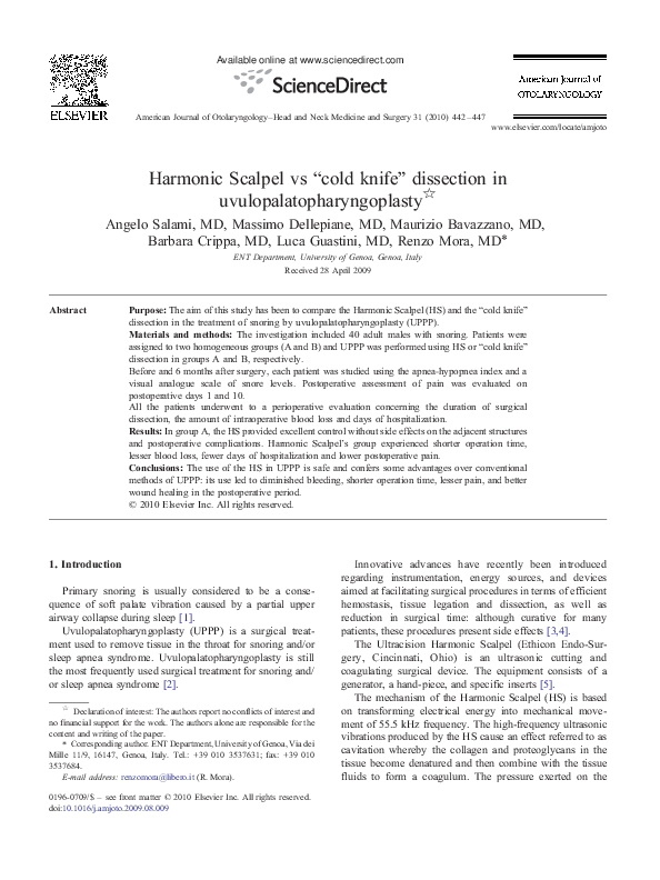 (PDF) Harmonic Scalpel vs “cold knife” dissection in ...