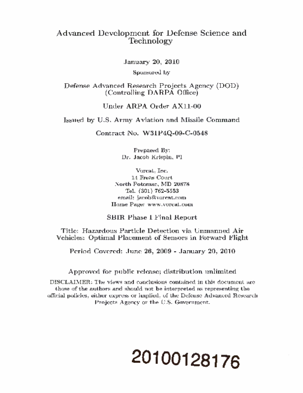 (PDF) SBIR Phase I Final Report Title : Hazardous Particle Detection via Unmanned Air Vehicles ...