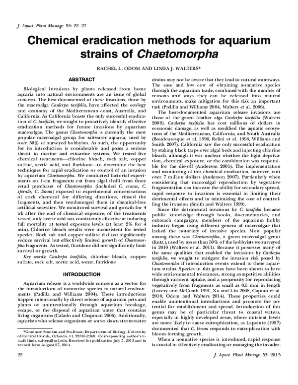(PDF) Chemical eradication methods for aquarium strains of Chaetomorpha