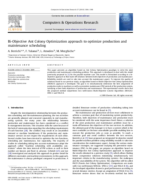 (PDF) Bi-Objective Ant Colony Optimization approach to optimize ...