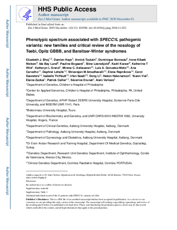 (PDF) Phenotypic spectrum associated with SPECC1L pathogenic variants ...