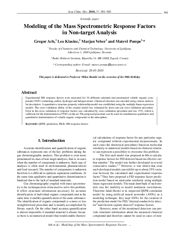 (PDF) Modeling of the Mass Spectrometric Response Factors in Non-target ...