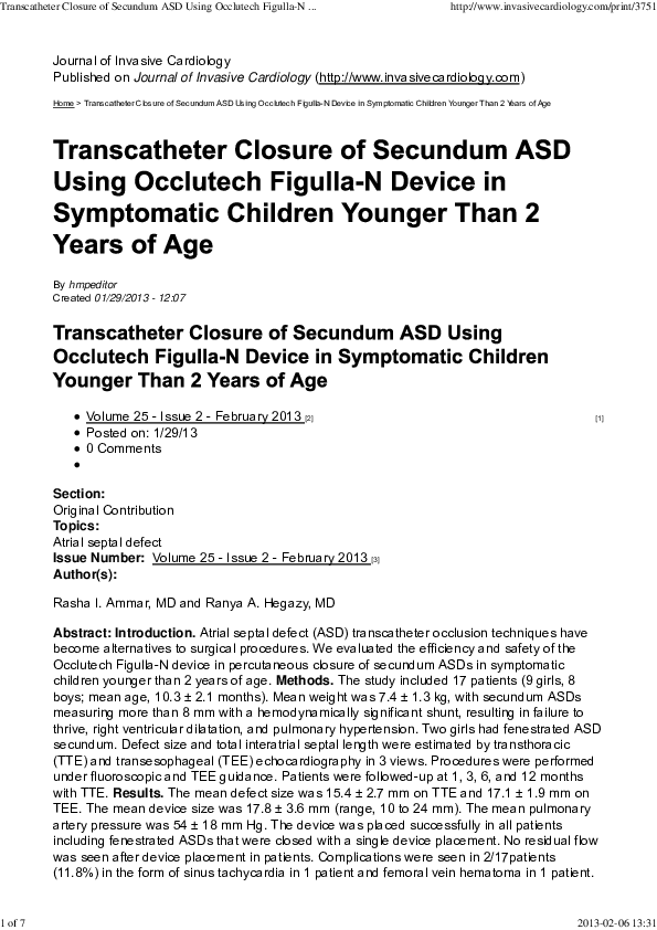 (PDF) Home > Transcatheter Closure of Secundum ASD Using Occlutech ...