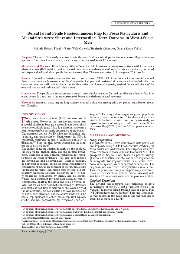(PDF) Dorsal Island Penile Fasciocutaneous Flap for Fossa Navicularis ...