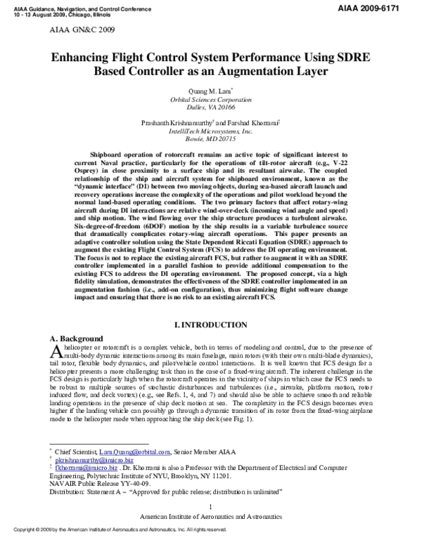 (PDF) Enhancing Flight Control System Performance Using SDRE Based Controller as an Augmentation ...