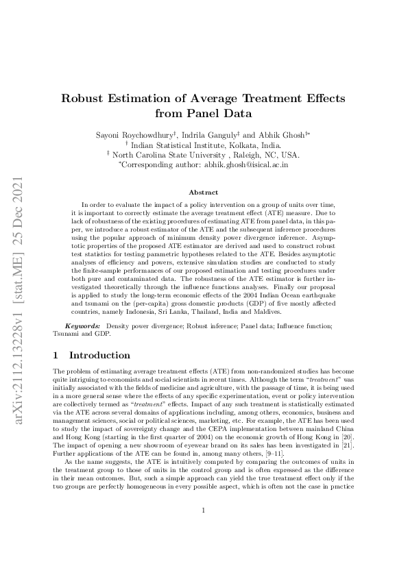Pdf Robust Estimation Of Average Treatment Effects From Panel Data