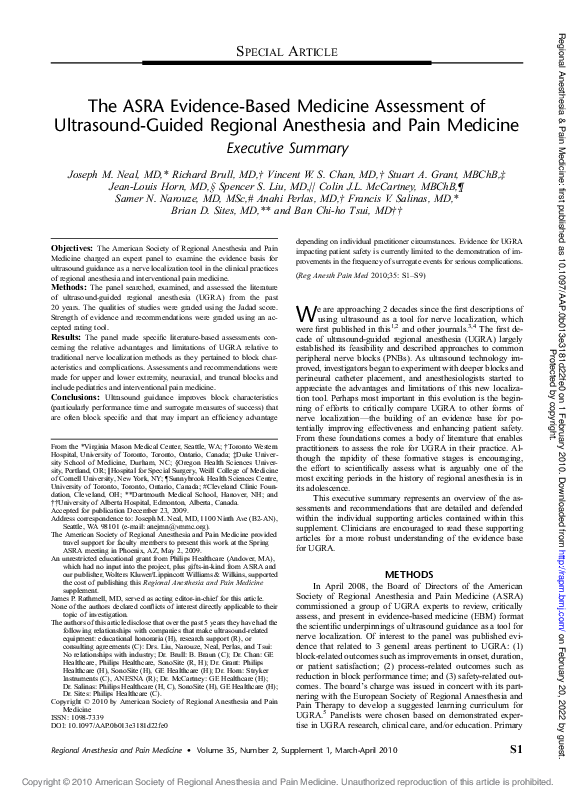 (PDF) The ASRA Evidence-Based Medicine Assessment of Ultrasound-Guided ...