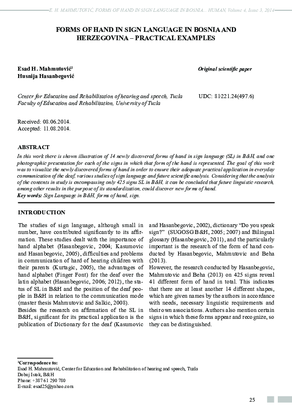 (PDF) Forms of Hand in Sign Language in Bosnia and Herzegovina ...