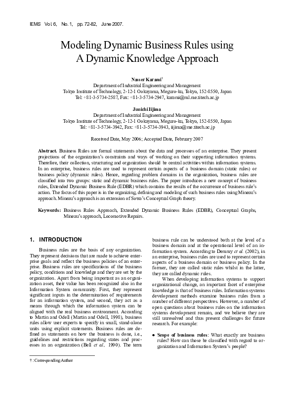 (PDF) Modeling Dynamic Business Rules using A Dynamic Knowledge Approach