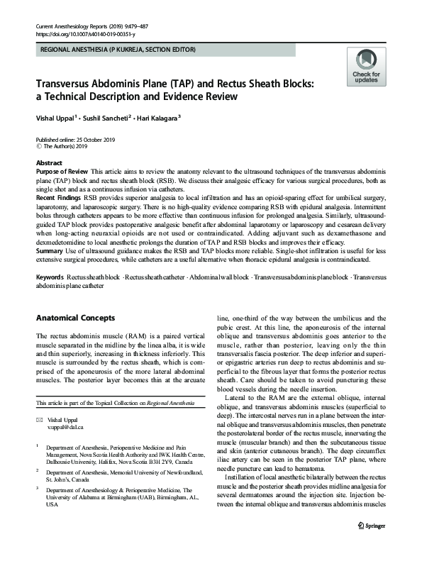 (PDF) Rectus Sheath and Transversus Abdominis Plane (TAP) Blocks