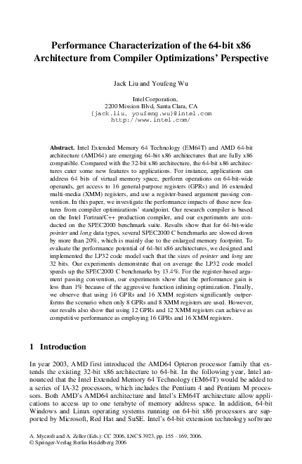 Pdf Performance Characterization Of The 64 Bit X86 Architecture From Compiler Optimizations 6934