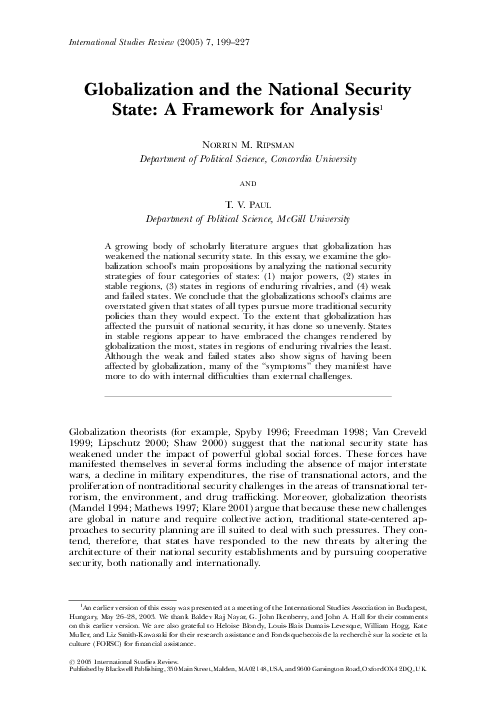 (PDF) Globalization and the National Security State: A Framework for ...